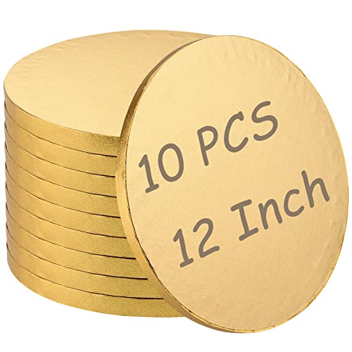 MAHIONG 10 Pack 12 Inch Round Cake Drums, Reusable 1/2 Inch Thickness Gold Cake Boards Circles with Professional Smooth Straight Edges, Round Cake Circles Cake Base for Display Cake Baking Supplies