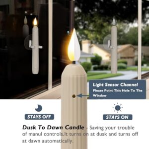 Homemory 6 Pcs Window Candles with Sensor Dusk to Dawn, Ivory Stripped Candlesticks with Suction Cups, Roman Column Christmas Window Candles Battery Operated, Flameless Led Taper Candles for Window