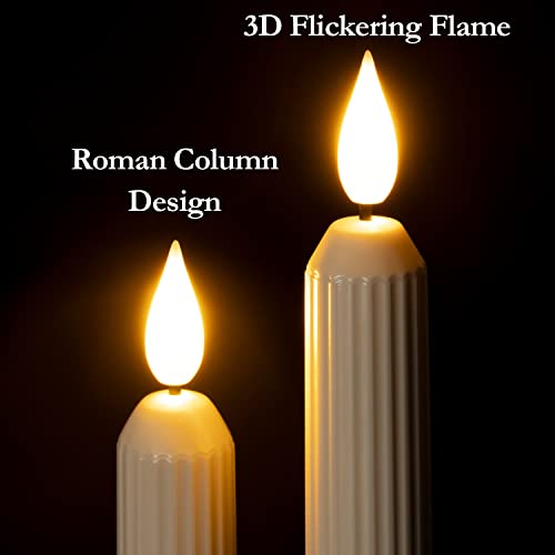 Homemory 6 Pcs Window Candles with Sensor Dusk to Dawn, Ivory Stripped Candlesticks with Suction Cups, Roman Column Christmas Window Candles Battery Operated, Flameless Led Taper Candles for Window