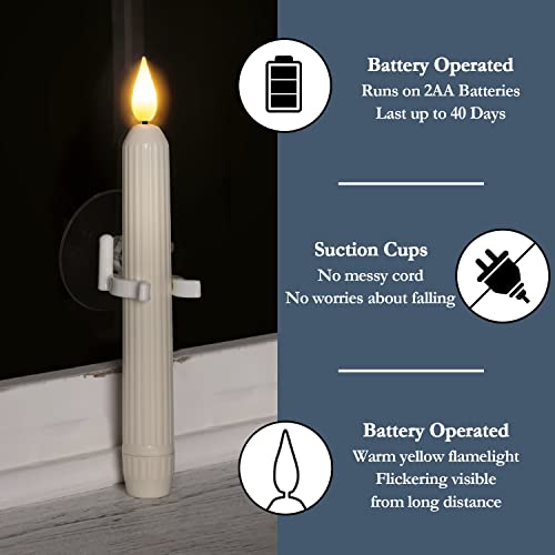 Homemory 6 Pcs Window Candles with Sensor Dusk to Dawn, Ivory Stripped Candlesticks with Suction Cups, Roman Column Christmas Window Candles Battery Operated, Flameless Led Taper Candles for Window