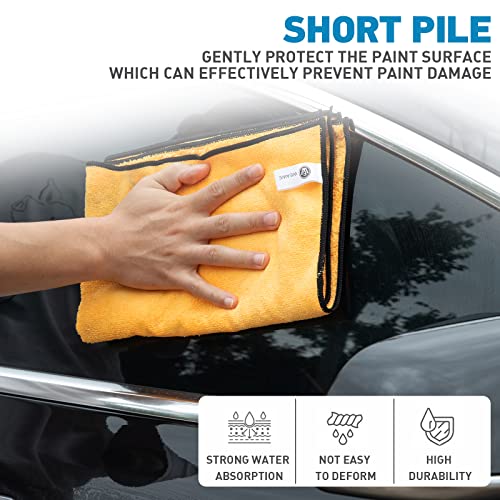 WEAWE Microfiber Towels for Cars - 6 Pack (23.6” x 15.7”),one Side Extended Pile Microfiber Cleaning Cloth for Car Washing Drying & Auto Detailing Strong Water Absorption Streak Free Non-Fading(Gold)