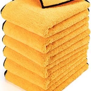 WEAWE Microfiber Towels for Cars - 6 Pack (23.6” x 15.7”),one Side Extended Pile Microfiber Cleaning Cloth for Car Washing Drying & Auto Detailing Strong Water Absorption Streak Free Non-Fading(Gold)