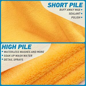 WEAWE Microfiber Towels for Cars - 6 Pack (23.6” x 15.7”),one Side Extended Pile Microfiber Cleaning Cloth for Car Washing Drying & Auto Detailing Strong Water Absorption Streak Free Non-Fading(Gold)