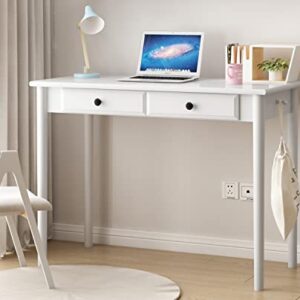 VAMEPOLE Computer Desk for Home Office, 39" Small White Office Desk with 2 Hooks, 2 Drawers, Vanity Desk for Small Spaces Study Table Laptop Desk (White)