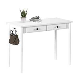 VAMEPOLE Computer Desk for Home Office, 39" Small White Office Desk with 2 Hooks, 2 Drawers, Vanity Desk for Small Spaces Study Table Laptop Desk (White)