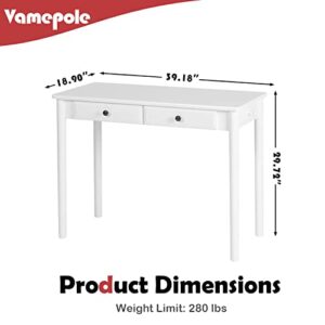 VAMEPOLE Computer Desk for Home Office, 39" Small White Office Desk with 2 Hooks, 2 Drawers, Vanity Desk for Small Spaces Study Table Laptop Desk (White)