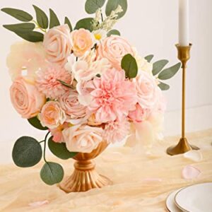 PERFNIQUE Pink Artificial Flowers Combo Box, Set of 47pcs Faux Flowers, Fake Floral Arrangements for DIY Wedding Bouquets Centerpieces with Roses, Baby Shower Party Home Decorations(Peach Pink)