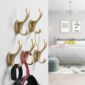 JYL HOME Wall Mounted Coat Hooks for Hanging Towel Rack Hat Rack Clothes Organization Vintage Hooks Gold, 5 Pack