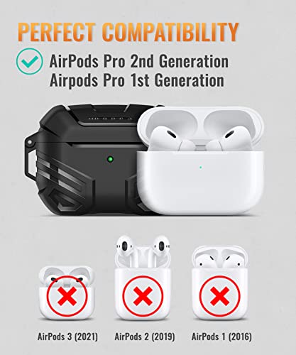 MOBOSI for AirPods Pro 2nd/1st Generation Case Cover with Lock, Military Grade AirPod Pro 2 Case for Men Women, Full-Body Shockproof Protective Case with Keychain for AirPods Pro(2023/2022/2019),Black