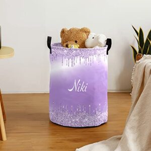 Monogram Violet Purple Dripping Laundry Basket Personalized with Name Laundry Hamper with Handle Organizer Storage Bin Bedroom Decor for Boys Girls Adults