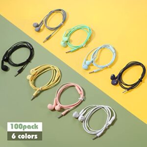 100 Packs Headphones with Microphone Bulk Kids Ear Earbud Bulk, Multi Color Earbud Headphones Bulk for Classroom, Headphones Earbuds