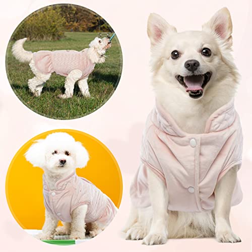 IKIPUKO Winter Dog Dress, Fleece Pet Skirt with Sequin Dog Warm Coat Girl One-Piece Heart Shape Decorate Button Winter Clothes Cute Puppy Clothes for Small Medium Dogs,L