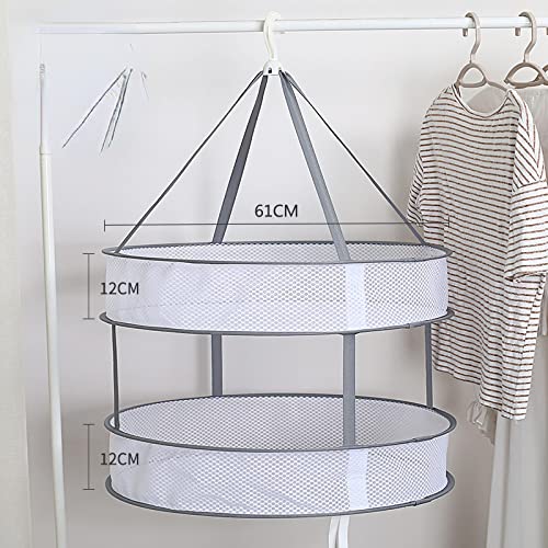 PVBOX Tiled Underwear Socks Clothes Drying net White mesh Hanging Drying Rack Foldable Double-Layer mesh Pocket Artifact Largegraydoubledecker