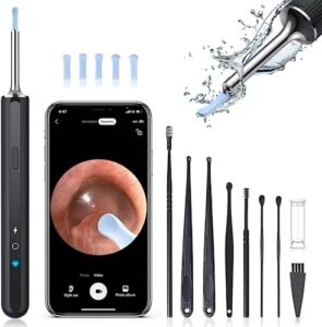 ear wax removal, ear cleaner with camera, earwax removal kit with 7 ear pick, ear cleaner with camera and light, ear cleaning kit, 1080p ear camera for ios & android (black)