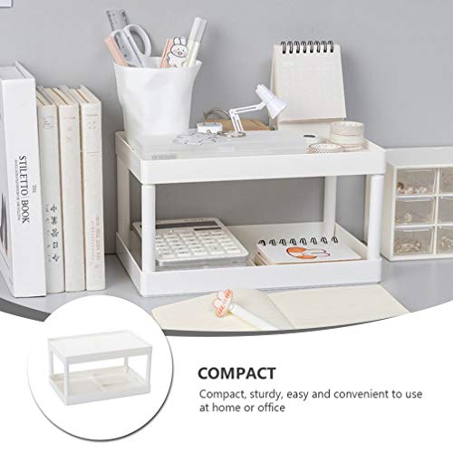 Housoutil Skincare Containers Desktop Storage Rack 2 Layers Cosmetic Organizer Shelf Countertop Stationary Rack Table Sundries Display Shelf for Kitchen Bathroom Office Dormitory White Pallet Racking