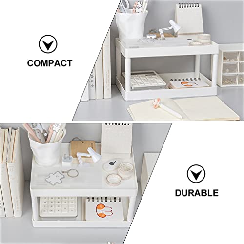 Housoutil Skincare Containers Desktop Storage Rack 2 Layers Cosmetic Organizer Shelf Countertop Stationary Rack Table Sundries Display Shelf for Kitchen Bathroom Office Dormitory White Pallet Racking