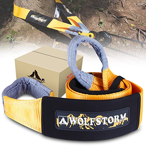 WOLFSTORM Tree Saver Winch Strap 4 In X 8 Ft - 41800 lbs Break Strength Off-Road Recovery Strap Heavy Duty Winch Strap Recovery Rope Accessory with Triple Reinforced Loop Ends - for 4x4 UTV ATV Trucks