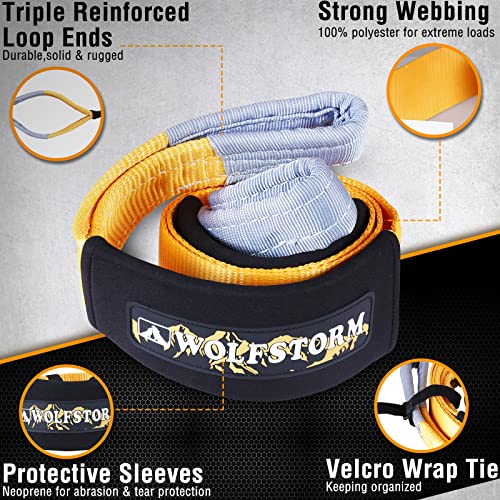 WOLFSTORM Tree Saver Winch Strap 4 In X 8 Ft - 41800 lbs Break Strength Off-Road Recovery Strap Heavy Duty Winch Strap Recovery Rope Accessory with Triple Reinforced Loop Ends - for 4x4 UTV ATV Trucks