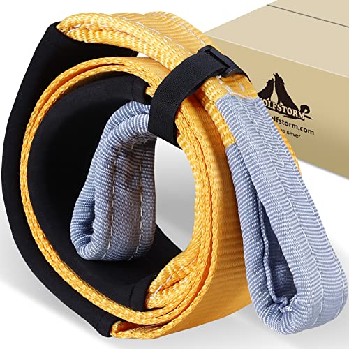 WOLFSTORM Tree Saver Winch Strap 4 In X 8 Ft - 41800 lbs Break Strength Off-Road Recovery Strap Heavy Duty Winch Strap Recovery Rope Accessory with Triple Reinforced Loop Ends - for 4x4 UTV ATV Trucks