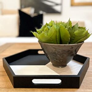 Montecito Home - Hexagon Modern Farmhouse Coffee Table Tray -Ottoman Tray - Breakfast, Drinks, Liquor Serving Tray - from Farmhouse to Modern (Pitch Black)