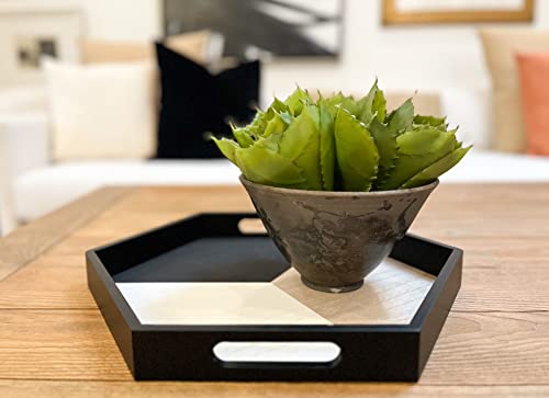 Montecito Home - Hexagon Modern Farmhouse Coffee Table Tray -Ottoman Tray - Breakfast, Drinks, Liquor Serving Tray - from Farmhouse to Modern (Pitch Black)