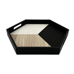 Montecito Home - Hexagon Modern Farmhouse Coffee Table Tray -Ottoman Tray - Breakfast, Drinks, Liquor Serving Tray - from Farmhouse to Modern (Pitch Black)