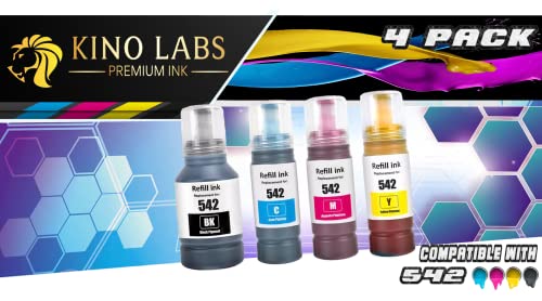 KINOLABS 542 Compatible Ink Bottles Replacement for Epson 542 T542 for Pro EcoTank ET-5800 ET-5850 ET-5880 ET-16600 ET-16650 (1 Black,1 Magenta, 1 Cyan, 1 Yellow, 4 Pack)