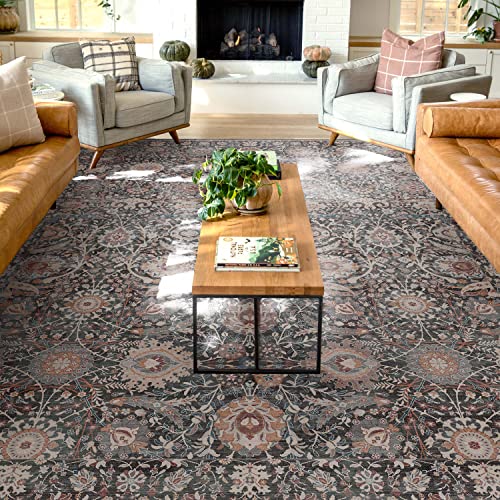 Well Woven Liana Flatweave Floral 7'7" x 9'10" Charcoal Grey & Beige Area Rug