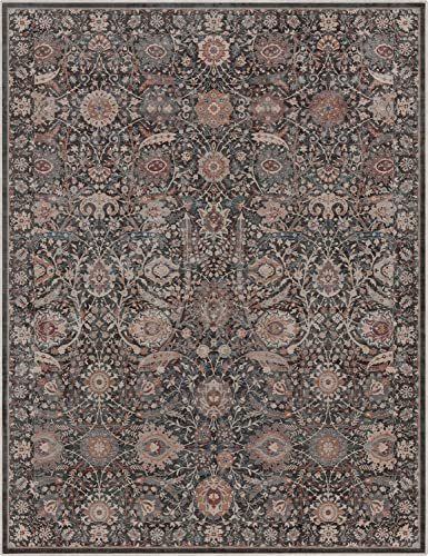 Well Woven Liana Flatweave Floral 7'7" x 9'10" Charcoal Grey & Beige Area Rug