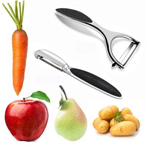 mexrasdos vegetable peeler 2 different shaped peelers apple peelers stainless steel fruit peelers for kitchen non-slip handle peeler for potato, carrot, veggie (2 pcs)