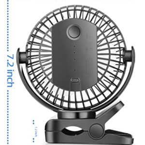 VANPRT 5000mah Clip on Fan, 6'' Portable Rechargeable Battery Fan, 7-30 Working Hours, 3 Speeds Strong Airflow, 720° Rotation, Quiet, Strong Clamp for Desk/Office/Golf/Car/Gym/Treadmill - Black