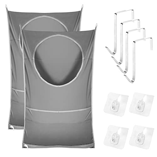 2 PCS Hanging Laundry Hamper Bags Laelr Over Door Laundry Bag with Stainless Steel Hooks and Self-adhesive Hooks Large Laundry Organizer with Zipper for Holding Dirty Clothes and Saving Space 29x18''