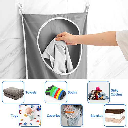 2 PCS Hanging Laundry Hamper Bags Laelr Over Door Laundry Bag with Stainless Steel Hooks and Self-adhesive Hooks Large Laundry Organizer with Zipper for Holding Dirty Clothes and Saving Space 29x18''