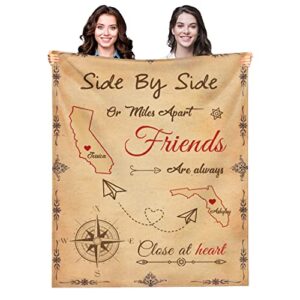 personalized best friend throw blanket with state & name, custom long distance friendship soft flannel fleece throw blanket for women girls, customized friendship gifts for bestie, bff, soul sister