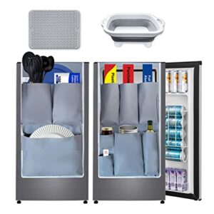 EFP -ALL IN ONE 12 Pocket Dorm & Office Mini Fridge Caddy Organizer - Stores Pantry Items, Cutlery, Utensils, Bottles, Plates, & More For Home, Includes Collapsible Cutting Board & Dish Mat (Grey)