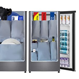 EFP -ALL IN ONE 12 Pocket Dorm & Office Mini Fridge Caddy Organizer - Stores Pantry Items, Cutlery, Utensils, Bottles, Plates, & More For Home, Includes Collapsible Cutting Board & Dish Mat (Grey)