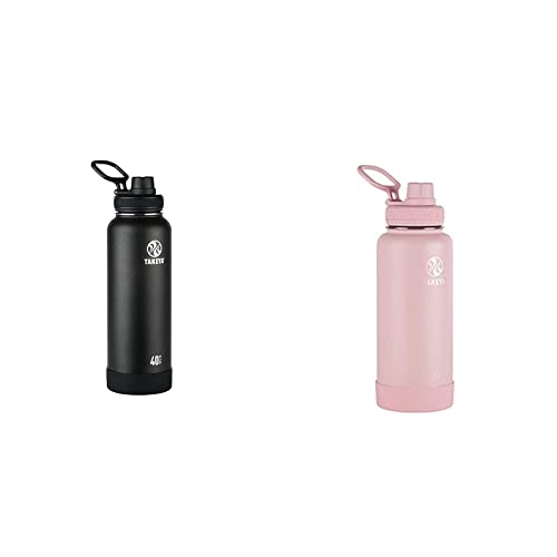 Takeya Actives Insulated Stainless Steel Water Bottle with Spout Lid, 40 Ounce, Onyx & Actives Insulated Stainless Steel Water Bottle with Spout Lid, 32 Ounce, Blush