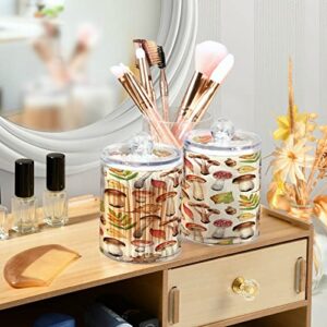 ALAZA Mushroom Watercolor Autumn 2 Pack Qtip Holder Dispenser 14 Oz Clear Plastic Apothecary Jar Containers Jars Bathroom for Cotton Swab, Ball, Pads, Floss, Vanity Makeup Organizer