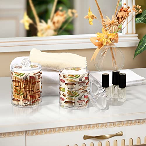 ALAZA Mushroom Watercolor Autumn 2 Pack Qtip Holder Dispenser 14 Oz Clear Plastic Apothecary Jar Containers Jars Bathroom for Cotton Swab, Ball, Pads, Floss, Vanity Makeup Organizer