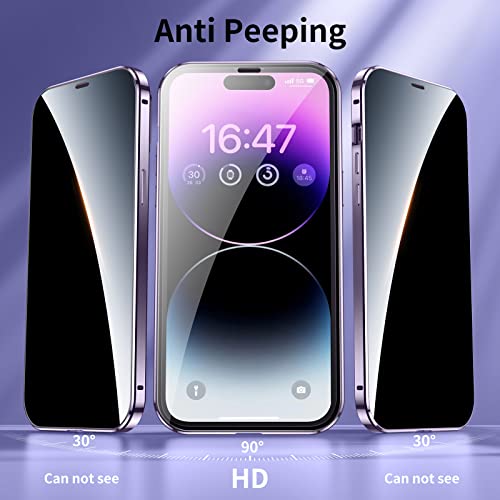 Jonwelsy Anti Peeping Case for iPhone 14 Plus (6.7"), 360 Degree Front and Back Privacy Tempered Glass Cover, Anti SPY Screen, Anti Peep Magnetic Adsorption Metal Bumper for iPhone 14 Plus (Purple)