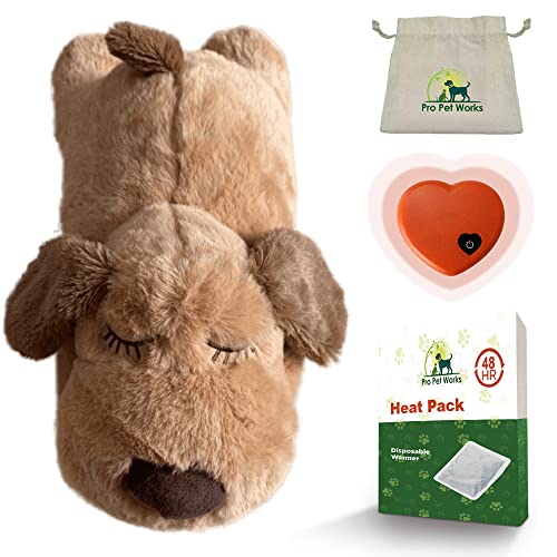 Pro Pet Works Puppy Heartbeat Toy-Calming Plush Stuffed Animal Dog Toy with Heartbeat for Relief of Separation Anxiety-Calming Behavioral Sleeping Aid Crate Training-Cuddle Pup