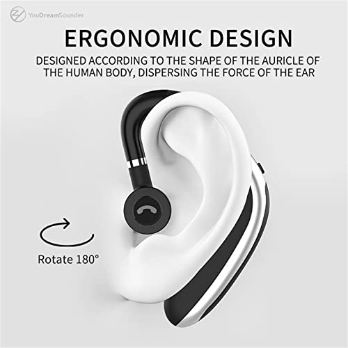 Single Ear Bluetooth Headset, Wireless Bluetooth Earbuds 5.0 in Ear Wireless Car Driving Headset Single Handfree Headphone with Microphone