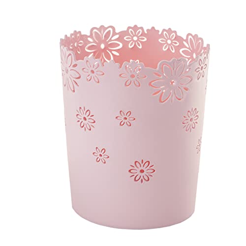 SADDROP Cute Trash can Pink Trash can Pink Bathroom Trash can Hollow Flower Shape Plastic Lidless Wastepaper Baskets,Creative Trash Can,Wastebasket (M)