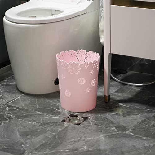 SADDROP Cute Trash can Pink Trash can Pink Bathroom Trash can Hollow Flower Shape Plastic Lidless Wastepaper Baskets,Creative Trash Can,Wastebasket (M)