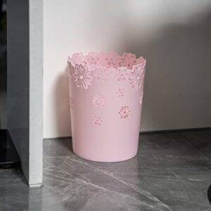 SADDROP Cute Trash can Pink Trash can Pink Bathroom Trash can Hollow Flower Shape Plastic Lidless Wastepaper Baskets,Creative Trash Can,Wastebasket (M)