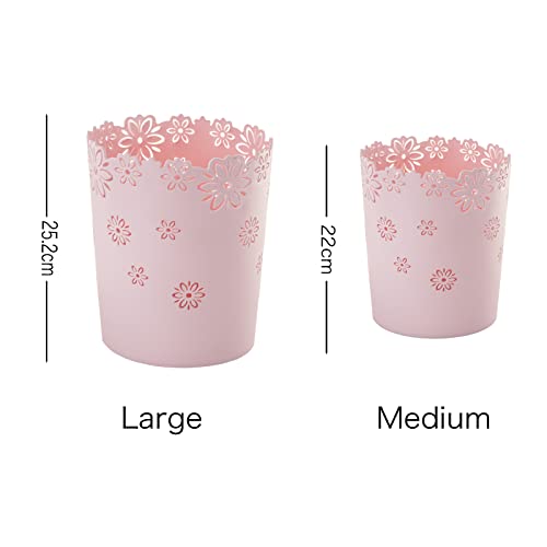 SADDROP Cute Trash can Pink Trash can Pink Bathroom Trash can Hollow Flower Shape Plastic Lidless Wastepaper Baskets,Creative Trash Can,Wastebasket (M)