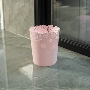 SADDROP Cute Trash can Pink Trash can Pink Bathroom Trash can Hollow Flower Shape Plastic Lidless Wastepaper Baskets,Creative Trash Can,Wastebasket (M)