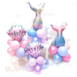 50pcs mermaid theme balloons kit, little mermaid tail foil balloons and sea shells latex balloons arch kit for birthday party decorations for girls, baby shower, backdrop decorations