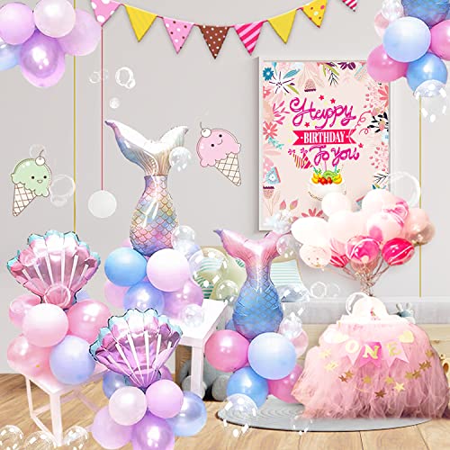 50pcs Mermaid Theme Balloons Kit, Little Mermaid Tail Foil Balloons and Sea Shells Latex Balloons Arch Kit for Birthday Party Decorations for Girls, Baby Shower, Backdrop Decorations