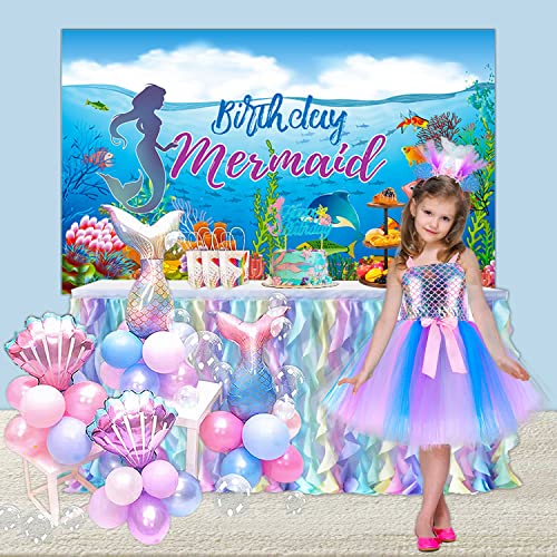 50pcs Mermaid Theme Balloons Kit, Little Mermaid Tail Foil Balloons and Sea Shells Latex Balloons Arch Kit for Birthday Party Decorations for Girls, Baby Shower, Backdrop Decorations